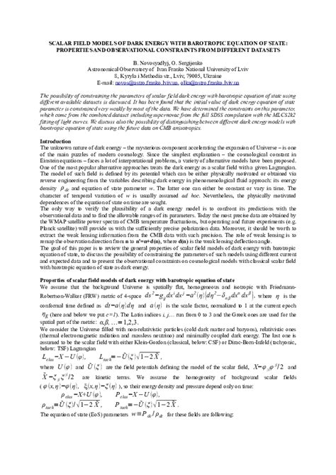 Pdf Scalar Field Models Of Dark Energy With Barotropic Equation Of State Properties And