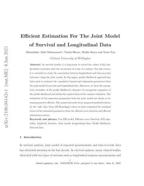 Pdf Efficient Estimation For The Joint Model Of Survival And Longitudinal Data