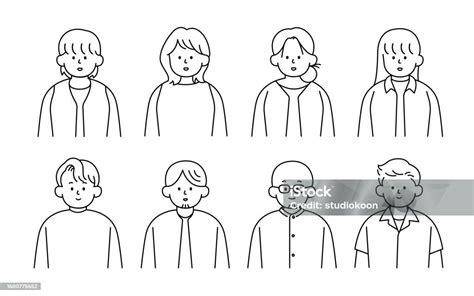 개요 아바타 프로필 세트 사무원 손으로 그린 아이콘 스타일 플랫 라인 벡터 Group A에 대한 스톡 벡터 아트 및 기타 이미지