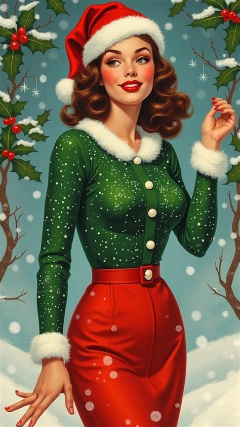 Xmas Pinup Model Sultry Christmas Pinup In Vintage Style