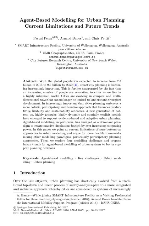 Pdf Agent Based Modelling For Urban Planning Current Limitations And Future Trends