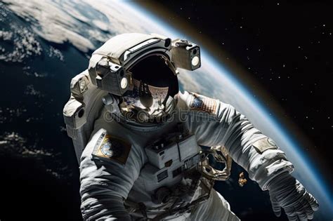 Astronaut Floating In Zero Gravity Of Space With View Of Celestial Objects Beyond Stock