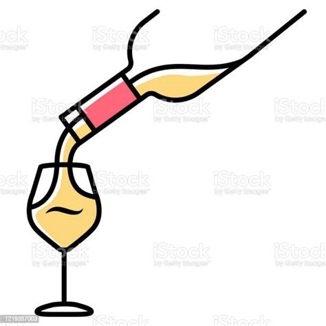 화이트 와인 서비스 노란색 색상 아이콘입니다 유리에 쏟아지는 알코올 음료 아페리티프 음료 병 바만 소믈리에 와이너리 바 레스토랑 파티 축하 격리 벡터 일러스트레이션 파티에