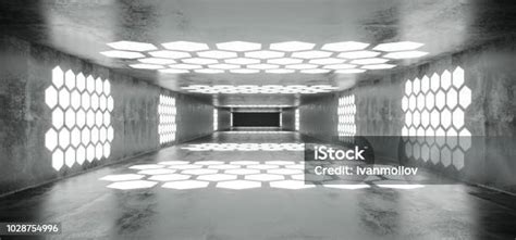 우주선 미래 과학 Fi 그런 지 구체적인 빈 터널 흰색 빛나는 육각형 모양의 검은 어두운 끝 3d 렌더링 등 금속에 대한 스톡 사진 및 기타 이미지 Istock