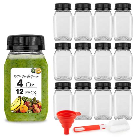 Buy 4 Ounce Mini Bottles For Mini Fridge Reusable Juice Containers With Black Caps For Liquids