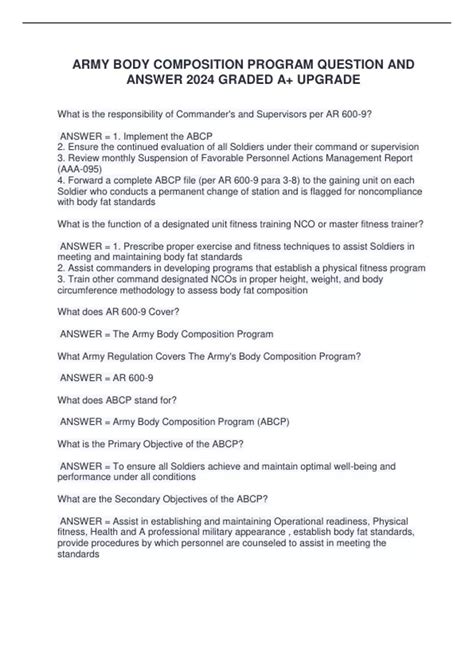 ARMY BODY COMPOSITION PROGRAM QUESTION AND ANSWER 2024 GRADED A