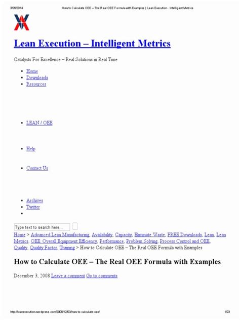 Oee Calculation Spreadsheet Of Then Calculating Oee — Db