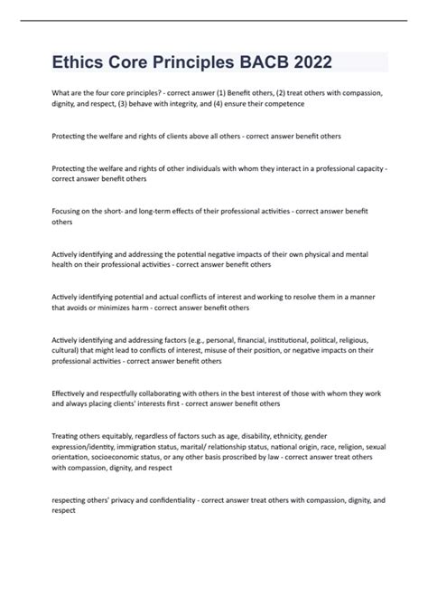 Ethics Core Principles Bacb 2022 Updated To Pass Bacb Stuvia Uk