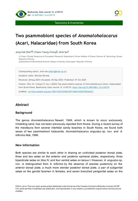 Pdf Two Psammobiont Species Of Anomalohalacarus Acari Halacaridae