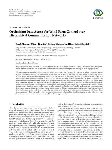 Pdf Optimizing Data Access For Wind Farm Control Over Hierarchical Communication Networks