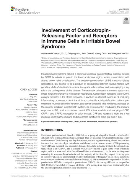 Pdf Involvement Of Corticotropin Releasing Factor And Receptors In Immune Cells In Irritable