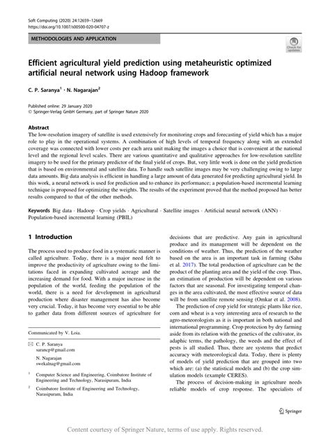 efficient agricultural yield prediction using metaheuristic optimized artificial neural network