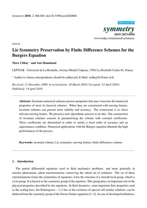 Pdf Lie Symmetry Preservation By Finite Difference Schemes For The Burgers Equation