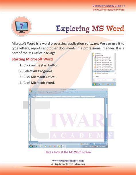 Class 4 Computer Science Chapter 7 Exploring Ms Word