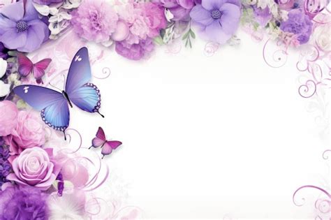 Flores Y Mariposas Sobre Un Fondo Blanco Foto Premium