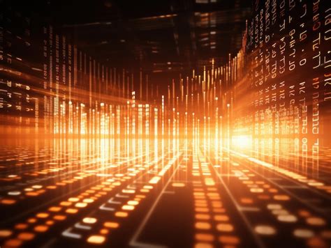 Tan Abstract Binary Code Background With Glowing Light Rays And Digital Numbers For Technology