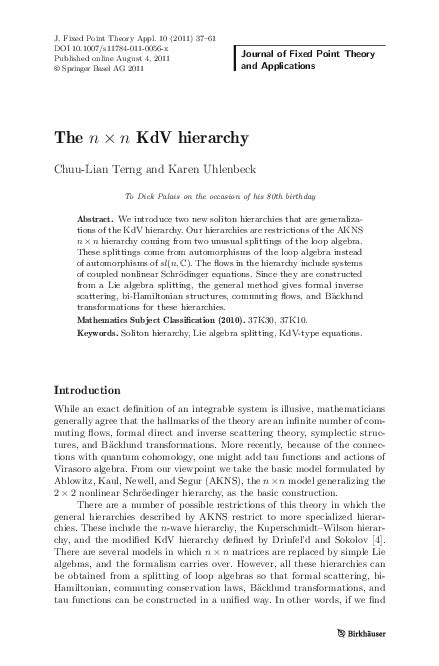 Pdf The N × N Kdv Hierarchy Chuu Lian Terng