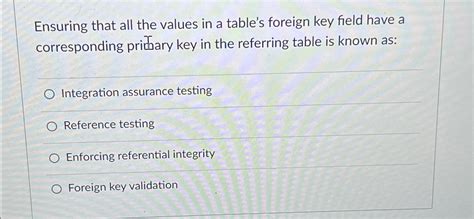 Solved Ensuring That All The Values In A Table S Foreign Key Chegg