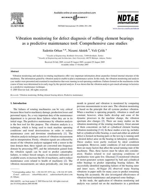 Pdf Vibration Monitoring For Defect Diagnosis Of Rolling Element Bearings As A Predictive