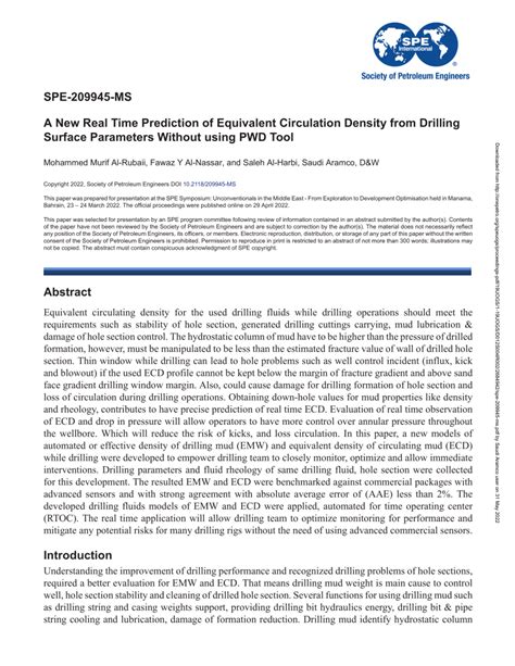 Pdf A New Real Time Prediction Of Equivalent Circulation Density From Drilling Surface
