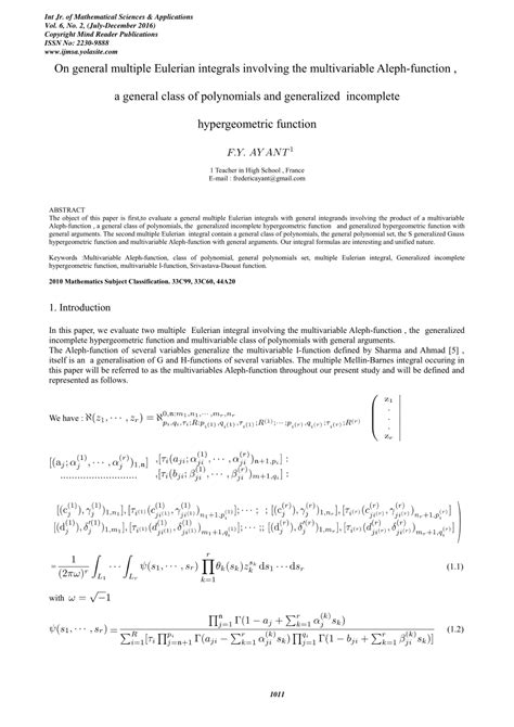 Pdf On General Multiple Eulerian Integrals Involving The Multivariable Aleph Function A