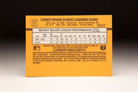 Cardcorner 1989 Donruss Chris Sabo Baseball Hall Of Fame