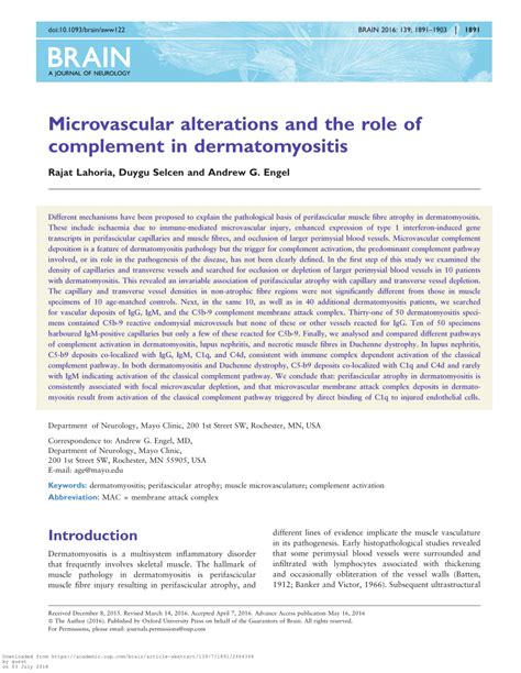 Pdf Microvascular Alterations And The Role Of Complement In Dermatomyositis