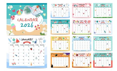 Colorful 2026 Calendar With Fun Illustrations 71958866 Vector Art At