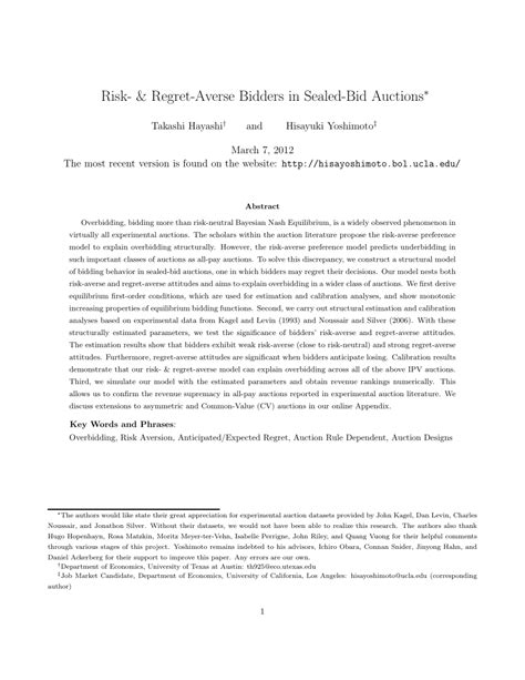Pdf Risk And Regret Averse Bidders In Sealed Bid Auctions
