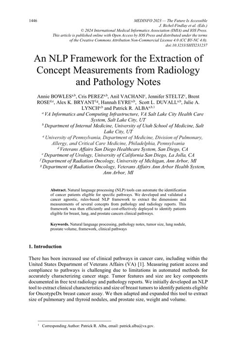 Pdf An Nlp Framework For The Extraction Of Concept Measurements From Radiology And Pathology Notes