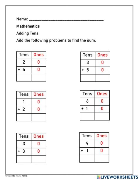 Adding Tens Exercise Live Worksheets