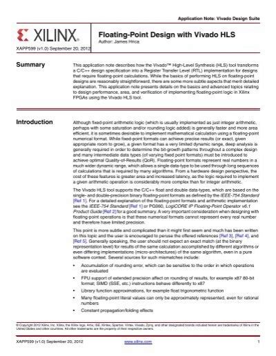 Xilinx Xapp599 Floating Point Design With Vivado Hls Application