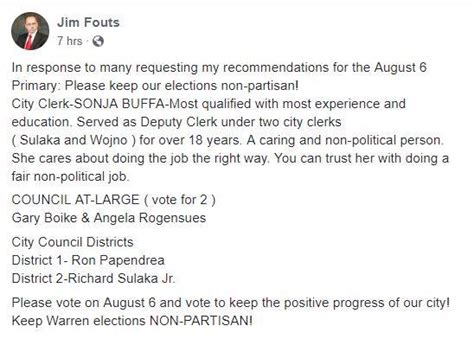 Sonja Buffa Non Political After She Resign Mayor Fouts Facebook