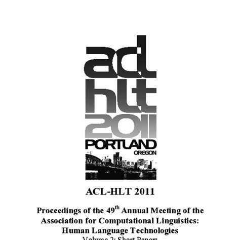 Proceedings Of The 49th Annual Meeting Of The Association For Computational Linguistics Human