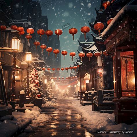 Ai创作图挂满灯笼的街道 中国风场景 红灯笼街道 佛国风雪夜 新年氛围贺图 落雪的红灯笼 挂满灯笼的小街 原地过年横版 号灯笼场景 红灯笼巷道 喜庆的街道 东北冰天雪地场景还原 飘雪雪花雪景