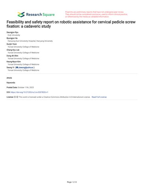Pdf Feasibility And Safety Report On Robotic Assistance For Cervical