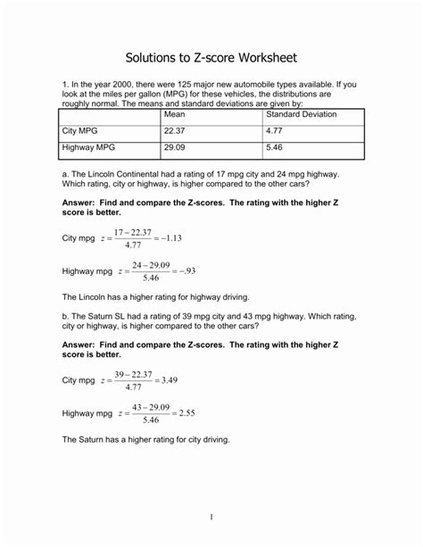 50 Z Score Practice Worksheet Chessmuseum Template Library