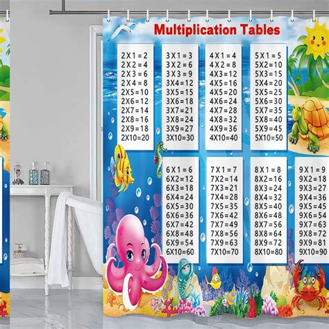 Seamath Splash Educational Multiplication Table Shower Curtain For