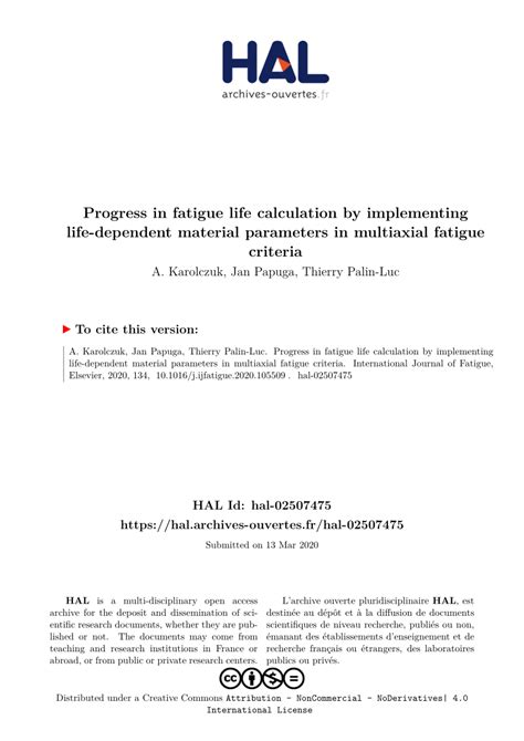 Pdf Progress In Fatigue Life Calculation By Implementing Life
