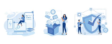 응용 프로그램 서비스 추상 개념 벡터 그림 집합입니다 Saas 기술 패키지 소프트웨어 분산 응용 프로그램 플랫 벡터 현대 일러스트레이션 3차원 형태에 대한 스톡 벡터 아트