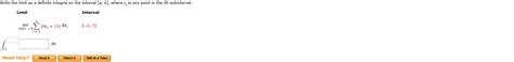 solved write the limit as a definite integral on the