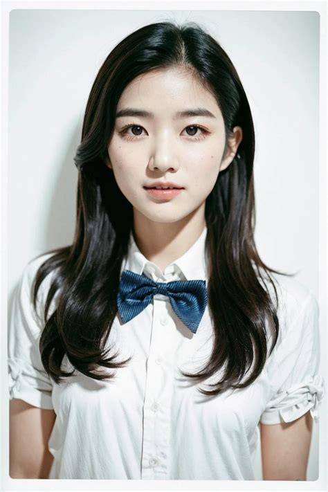 나비넥타이를 매고 흰색 셔츠를 입은 여성의 클로즈업 Seaart Ai