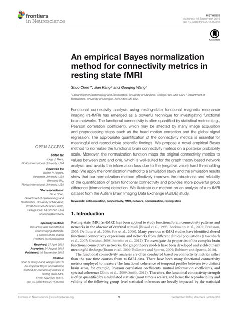 Pdf An Empirical Bayes Normalization Method For Connectivity Metrics In Resting State Fmri