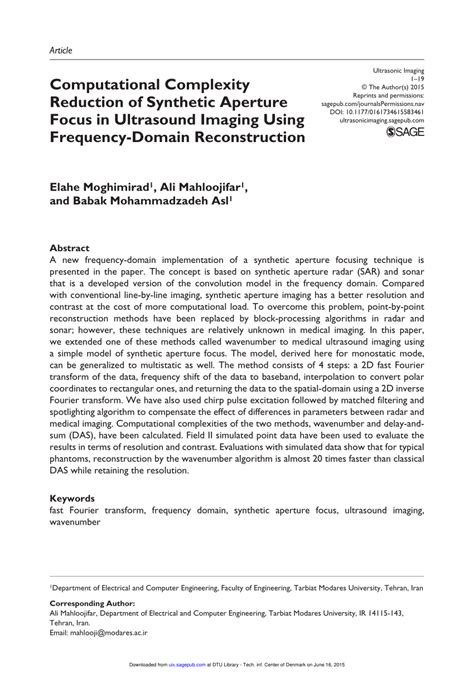pdf computational complexity reduction of synthetic aperture focus in