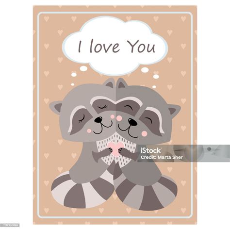 발렌타인의 날 인사말 빈티지 카드입니다 너구리 벡터 일러스트 레이 션을 포옹 가격에 대한 스톡 벡터 아트 및 기타 이미지 가격 개념 개념과 주제 Istock