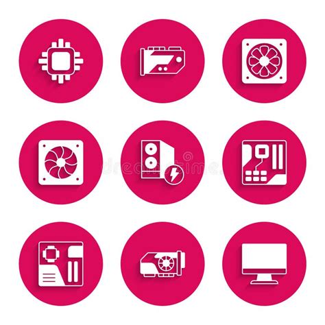 Set Case Of Computer Video Graphic Card Computer Monitor Screen