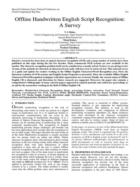 Offline Handwritten English Script Recognition A Survey Pdf Optical Character Recognition