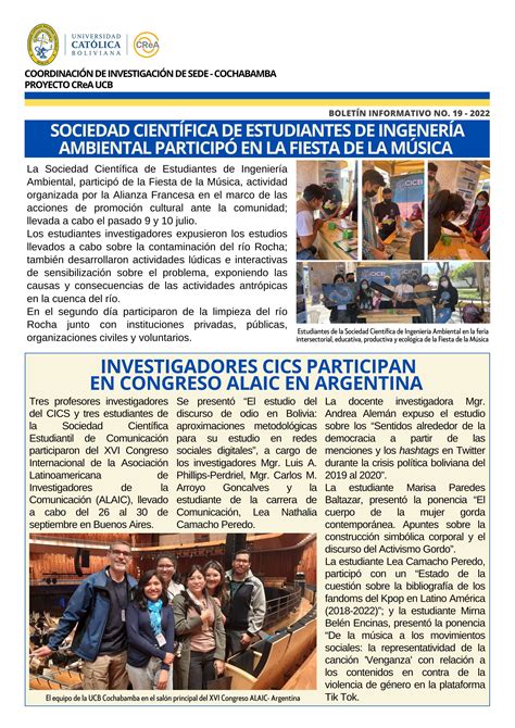 Boletín Informativo 19 2022 Universidad Católica Boliviana San Pablo Sede Cochabamba