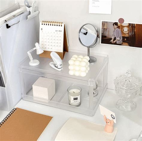 2단 심플 반투명 화장대 책상 정리 선반 다용도 수납장 정리함 수납함 데스크 집 방 꾸미기 여자 친구 생일 선물 에이블리