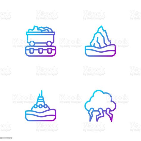 세트 라인 폭풍 바다에 부표 석탄 기차 마차와 빙산 그라데이션 색상 아이콘입니다 벡터 0명에 대한 스톡 벡터 아트 및 기타